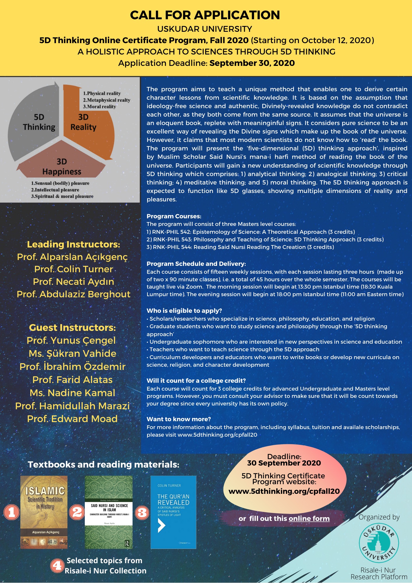 Call for Applications for the 5D Thinking Certificate Program at Uskudar University – Nursi Society